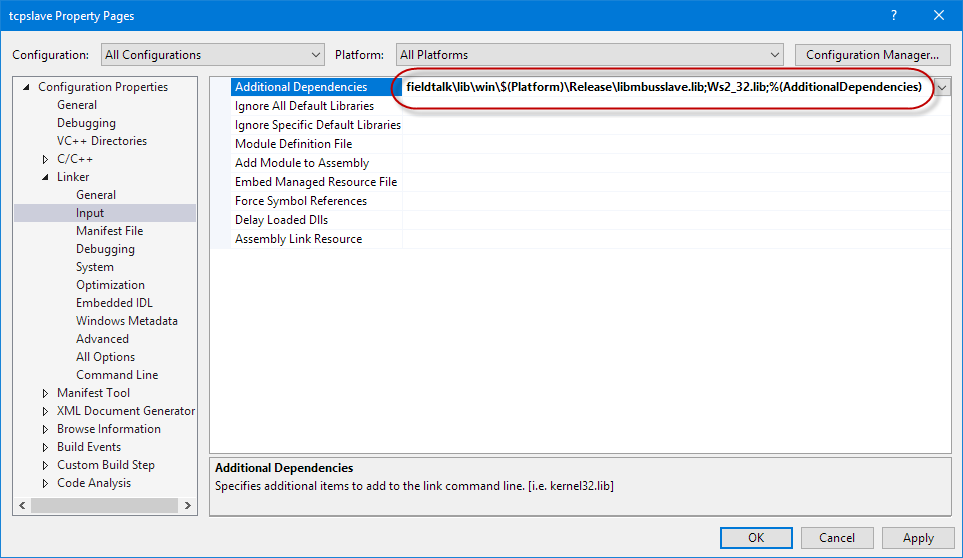FieldTalk Modbus Slave C++ Library: Linking your Applications against the Library